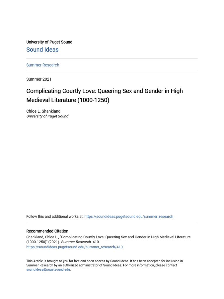 Complicating Courtly Love - Queering Sex and Gender in High Medie | PDF ...