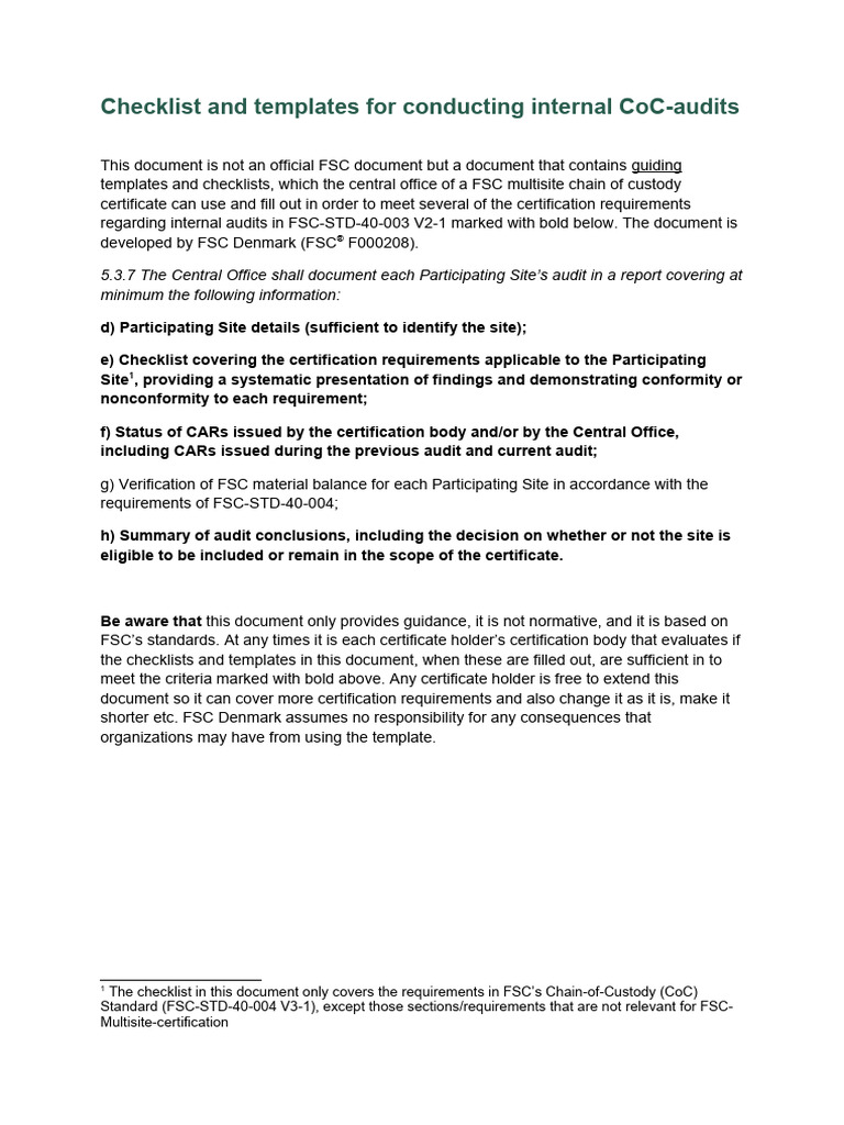 Checklist and Templates For Internal Audits - 21 - 06 - 22 | PDF ...