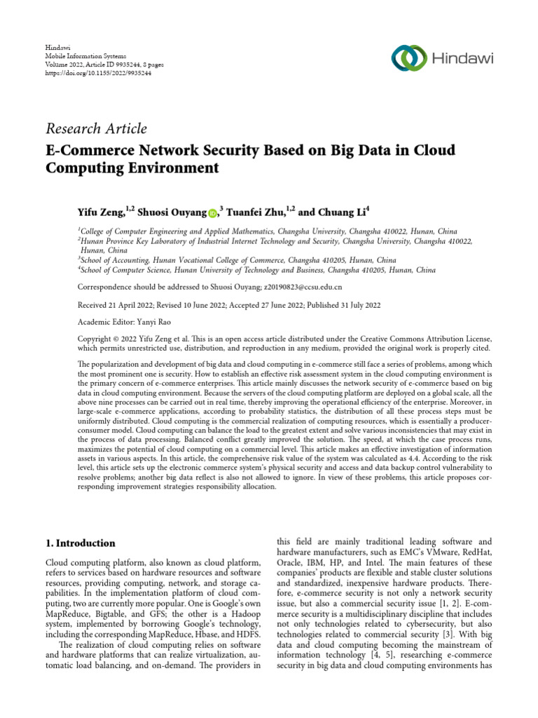 E-Commerce Network Security Based On Big Data in Cloud Computing Environment | PDF | Encryption ...