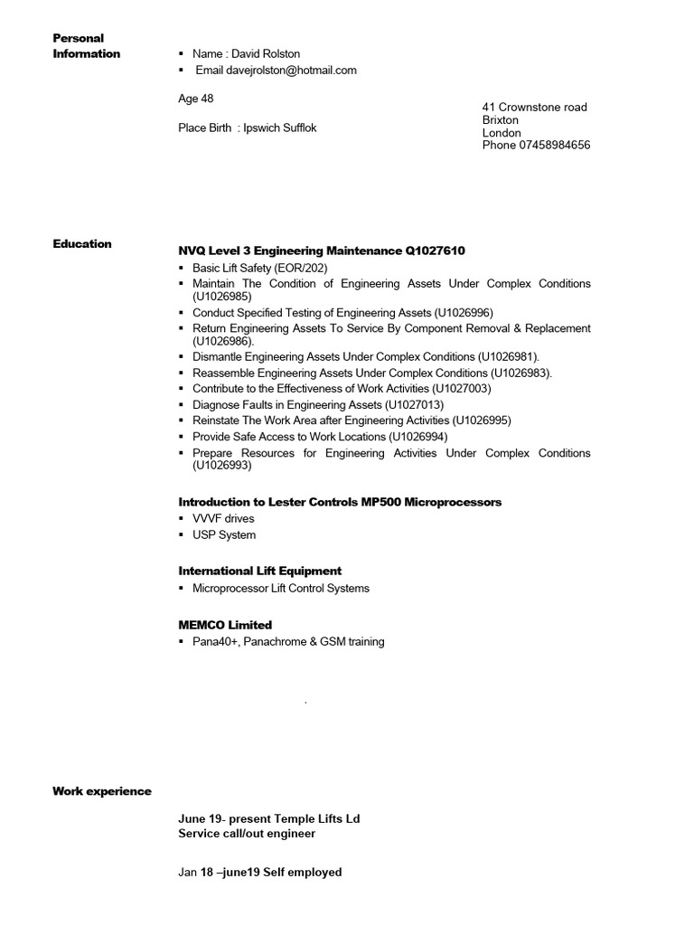 Dave's New CV | PDF | Engineering