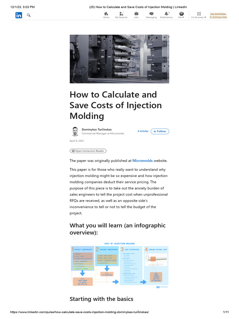 How To Calculate and Save Costs of Injection Molding - LinkedIn | PDF | Mathematical ...