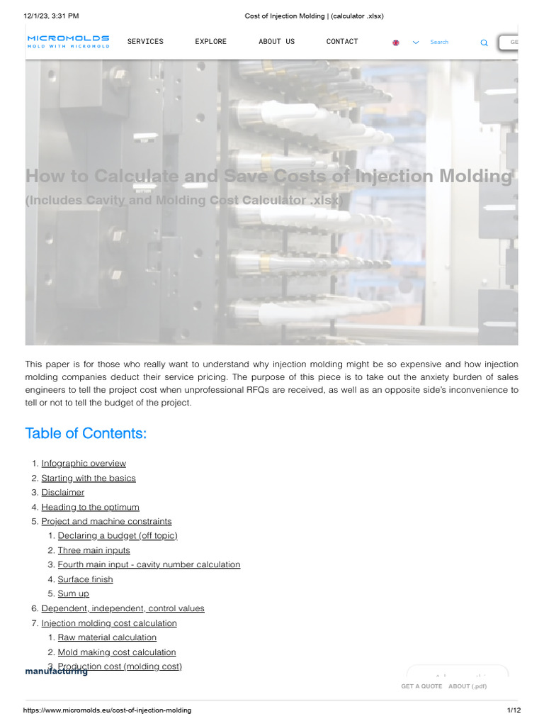 Cost of Injection Molding - (Calculator | PDF | Cost | Mathematical ...