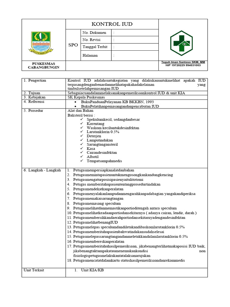 SOP KB - IUD Kontrol Banyak SOP | PDF