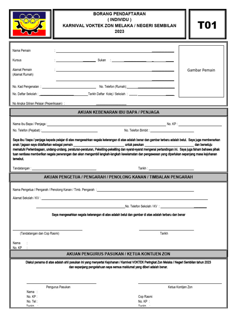 Borang t01 Individu Kosong 2023 | PDF