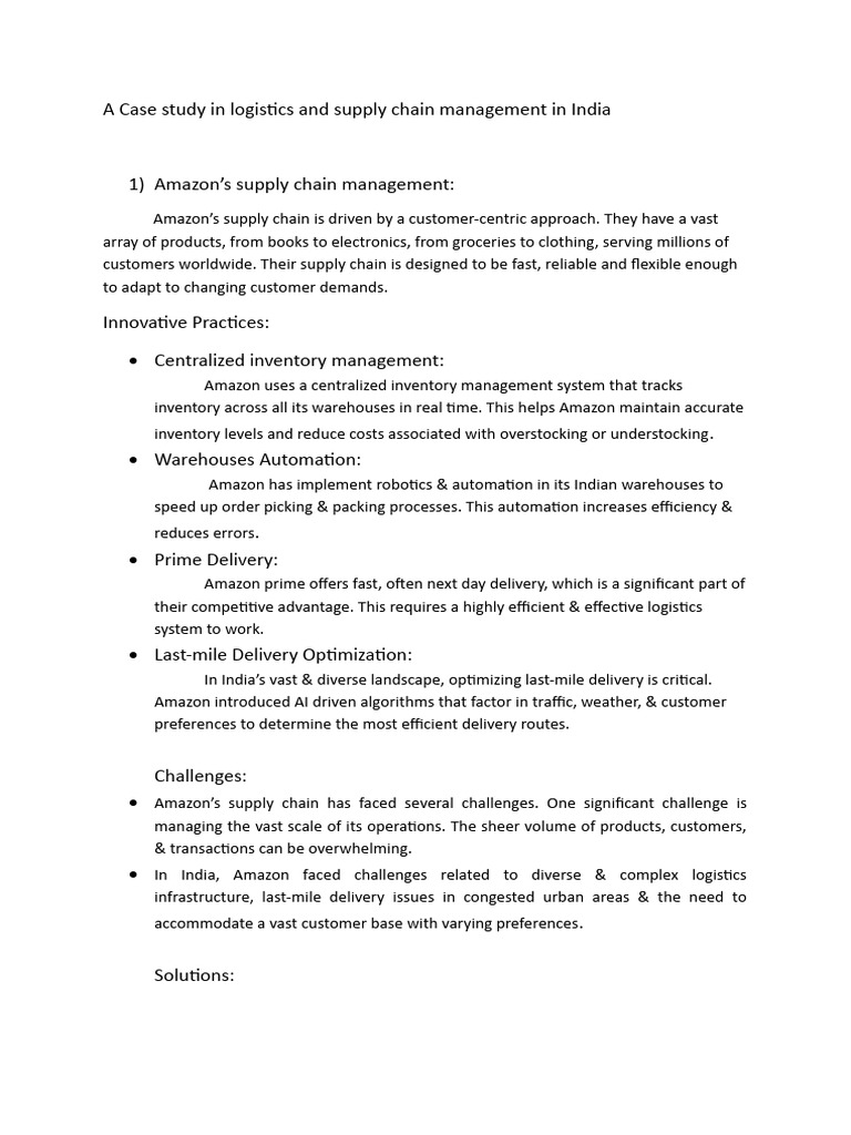 Amazon & Ashok Leyland: India Supply Chain Case Studies | PDF | Logistics | Supply Chain