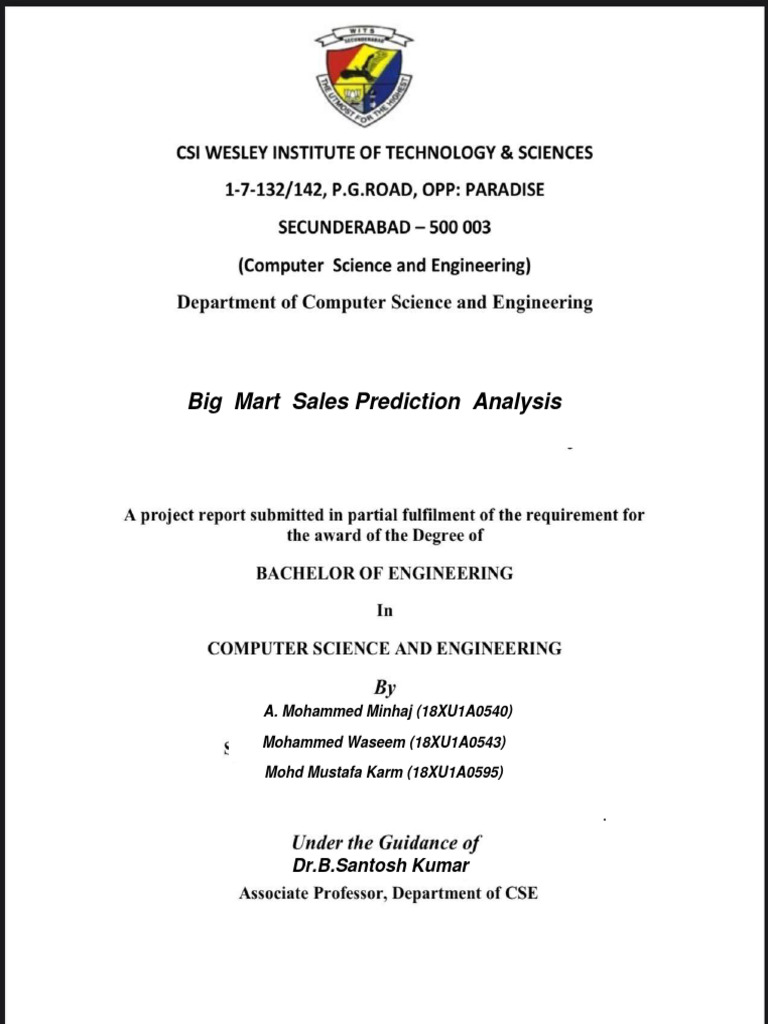 Big Mart Sales Prediction Analysis: Dr.B.Santosh Kumar | PDF | Machine ...