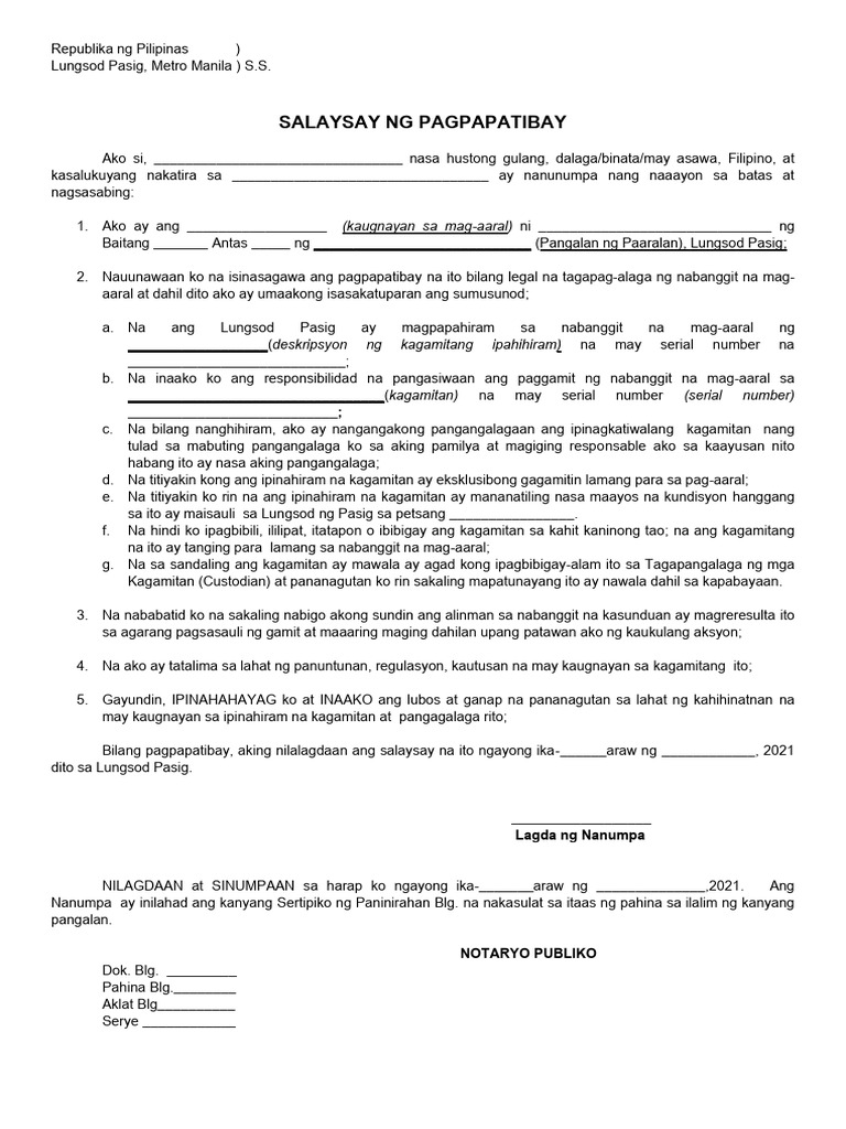 Salaysay NG Pagpapatibay Sy2021 2022 | PDF