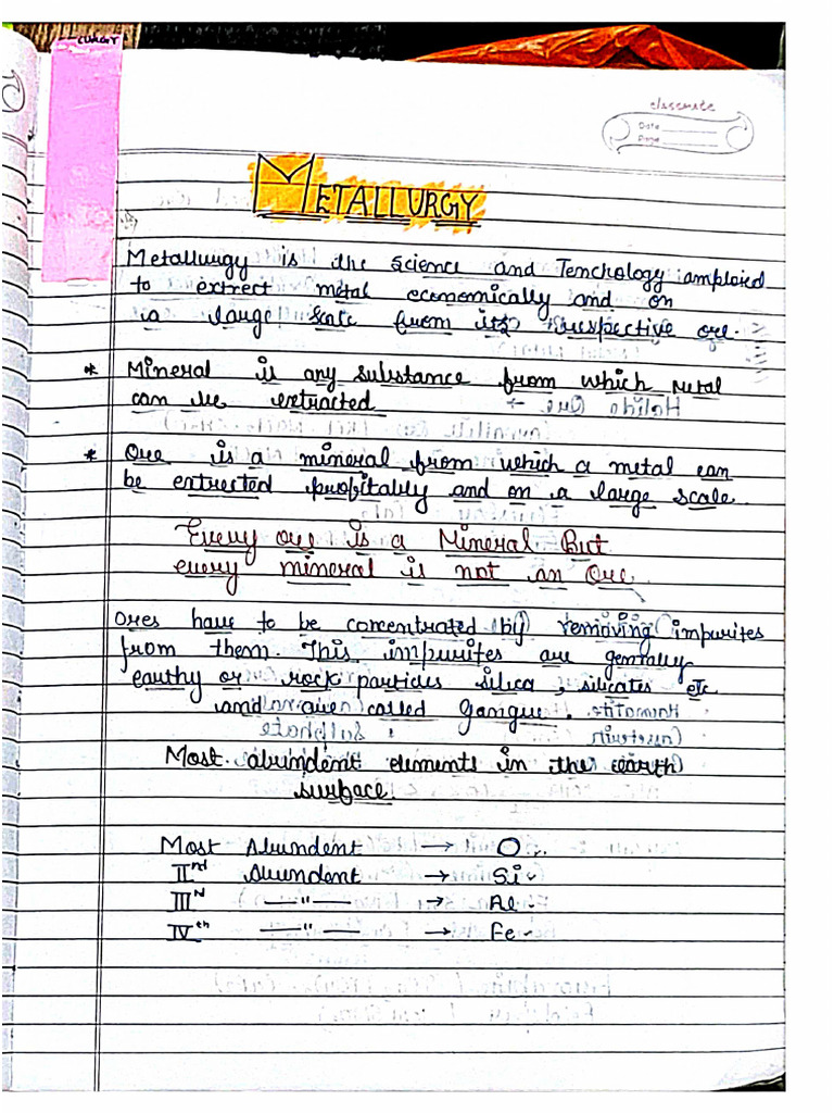 IOC 12 TH (III) Metallurgy NOTES - 1 | PDF