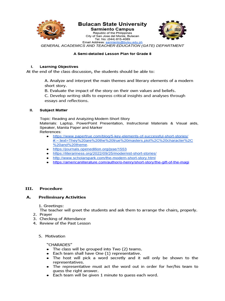 Semi Detailed Lesson Plan Format 1.2 | Download Free PDF | Lesson Plan ...