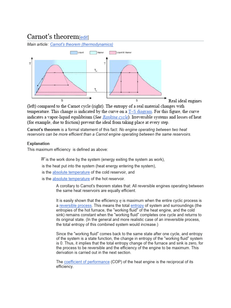 Carnot Engine Theorem | PDF | Entropy | Heat Carnot Engine Theorem | PDF | Entropy | Heat