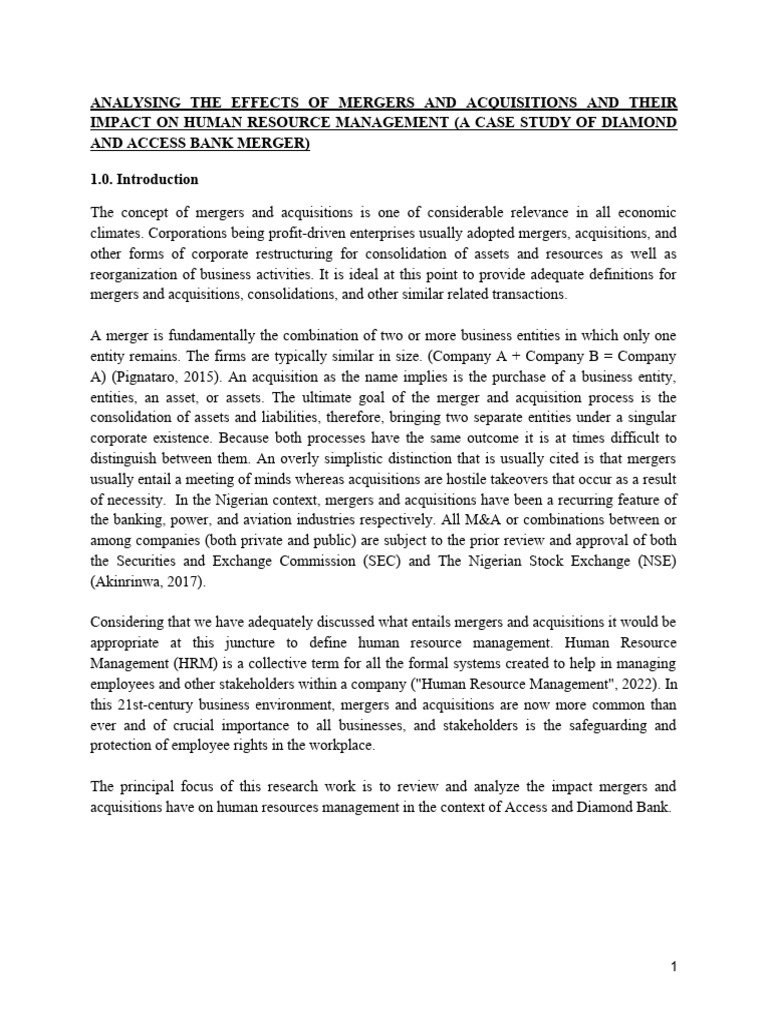 ANALYSING THE EFFECTS OF MERGERS AND ACQUISITIONS AND THEIR IMPACT ON ...