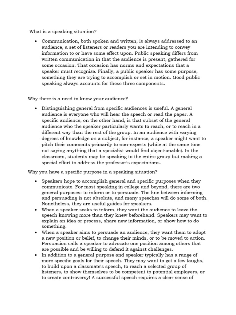 What Is A Speaking Situation | PDF | Public Speaking | Speech