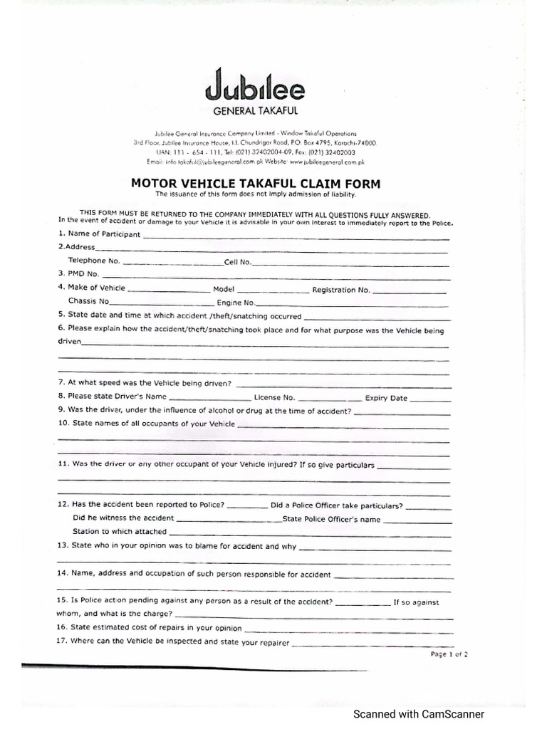 Jubilee Claim Form | PDF