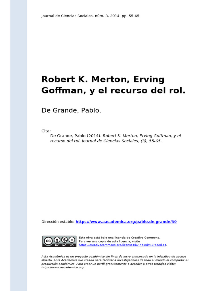 De Grande, Pablo (2014) - Robert K. Merton, Erving Goffman, y El ...