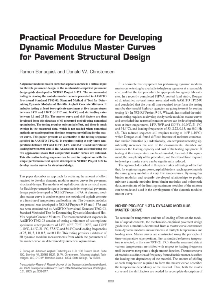 Procedure For Developing Dynamic Modulus Master Curves For Pavement Structural Design | Download ...