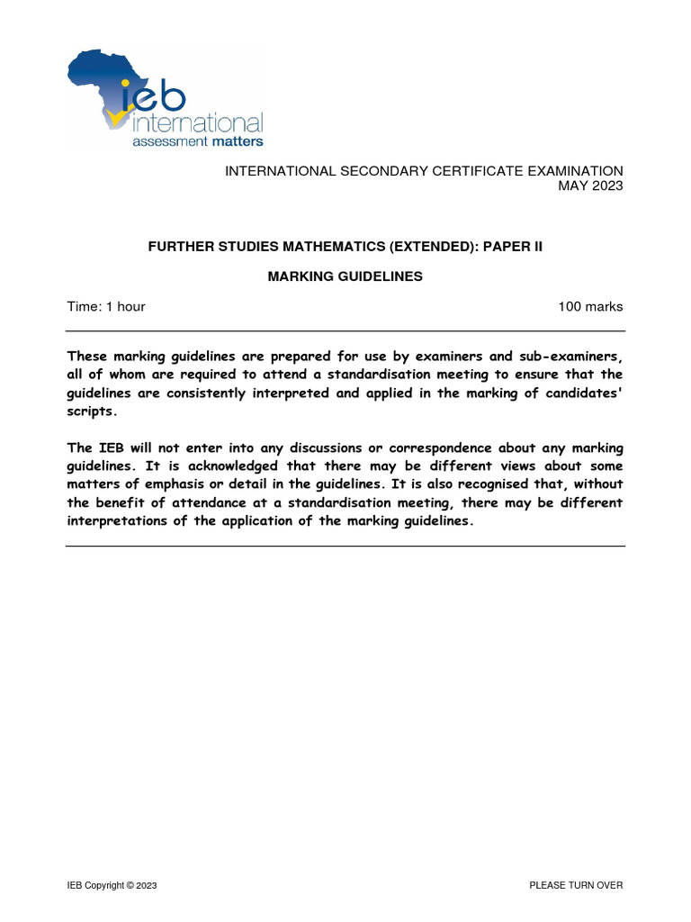 ISC Further Studies Mathematics P2 Memo May 2023 (Combined) | PDF ...