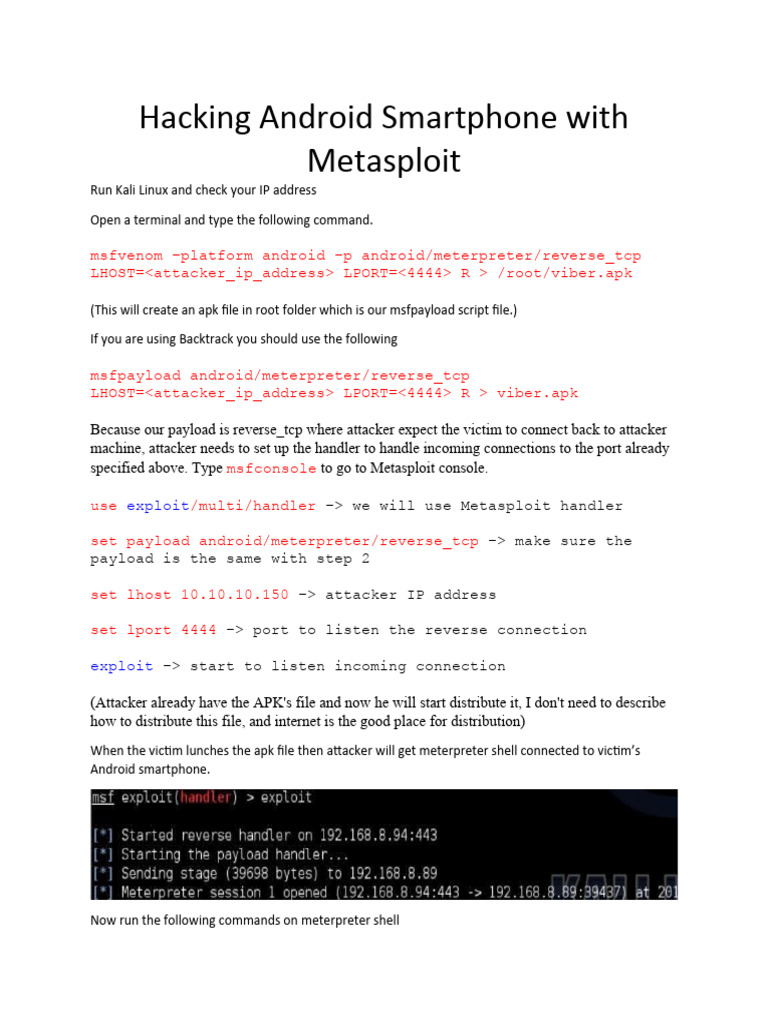 Hacking Android with Metasploit Guide | PDF | Android (Operating System) | Security Hacker