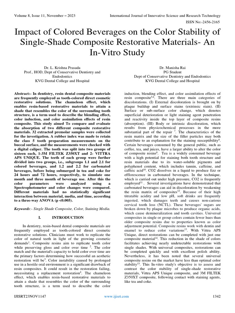 Impact of Colored Beverages On The Color Stability of Single-Shade ...