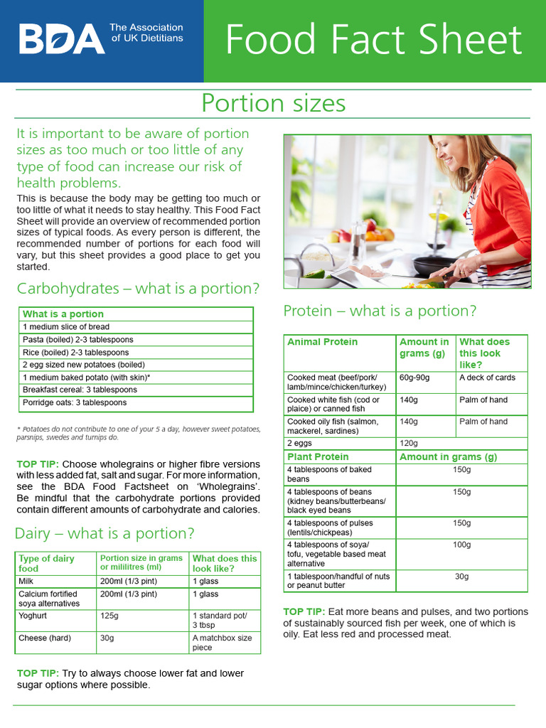 British Dietetic Association Food Fact Sheet Portion Sizes | PDF ...