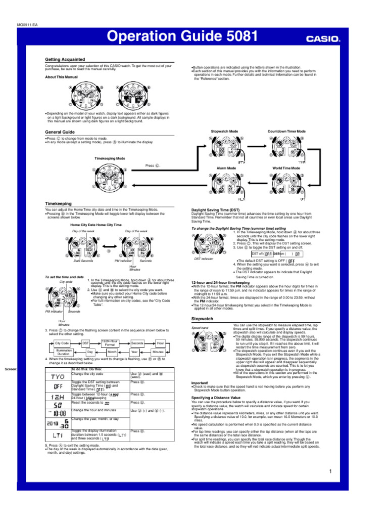 Manual de Instruções Casio G-Shock Clasic GA-100-1A4ER (4 Páginas ...