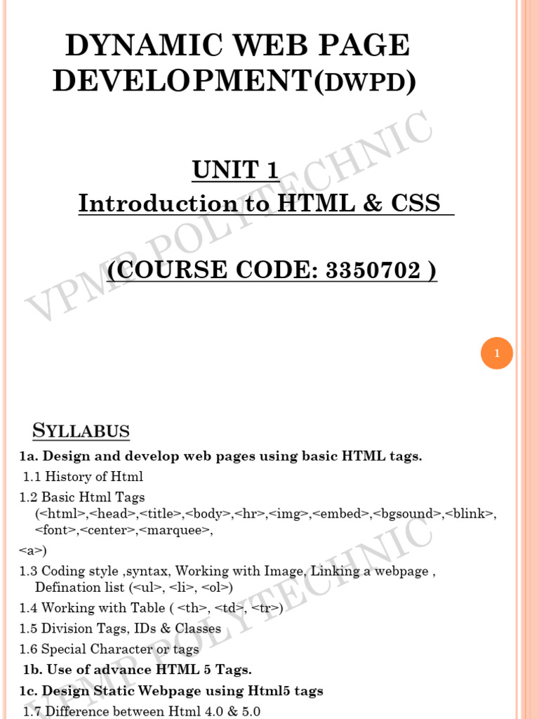 Unit 1 Introduction To HTML and Css | PDF | Html | Html Element Unit 1 Introduction To HTML and Css | PDF | Html | Html Element