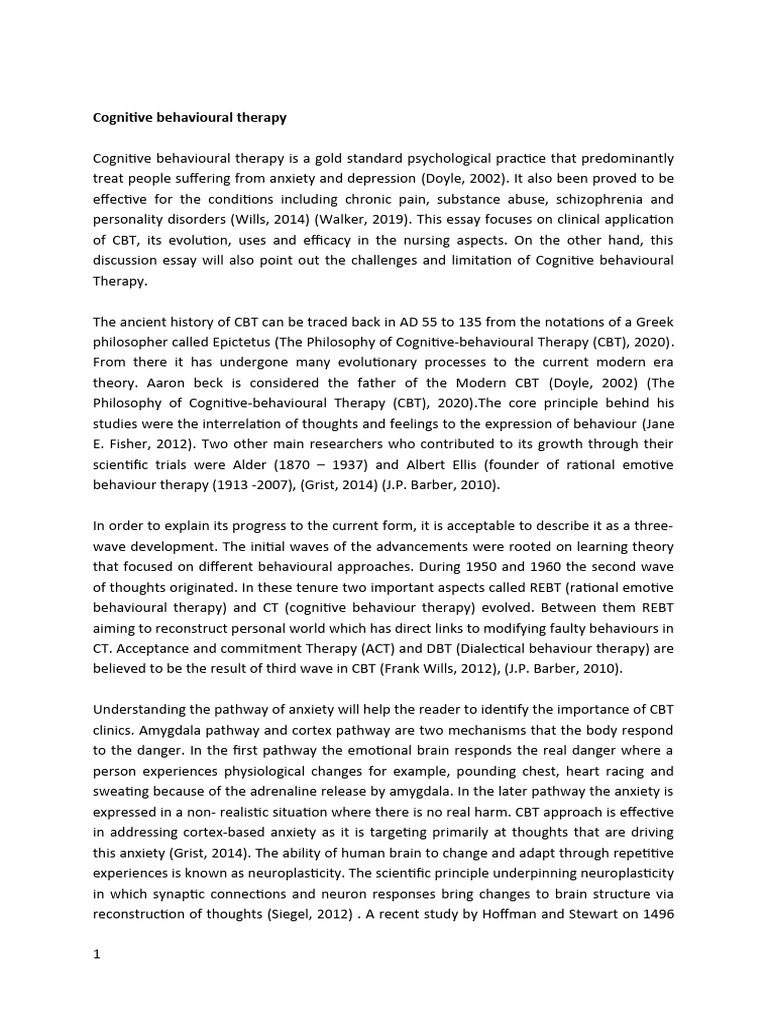 Cognitive Behavioural Therapy Assignment Pdf Cognitive Behavioral