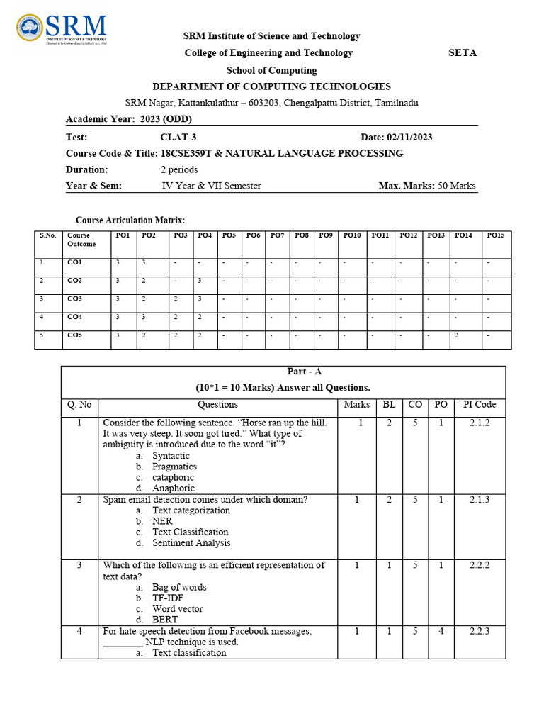 Ct3 Set A Pdf Information Science Learning