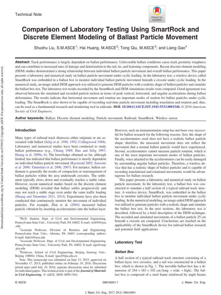 Comparison of Laboratory Testing Using SmartRock and Discrete Element ...