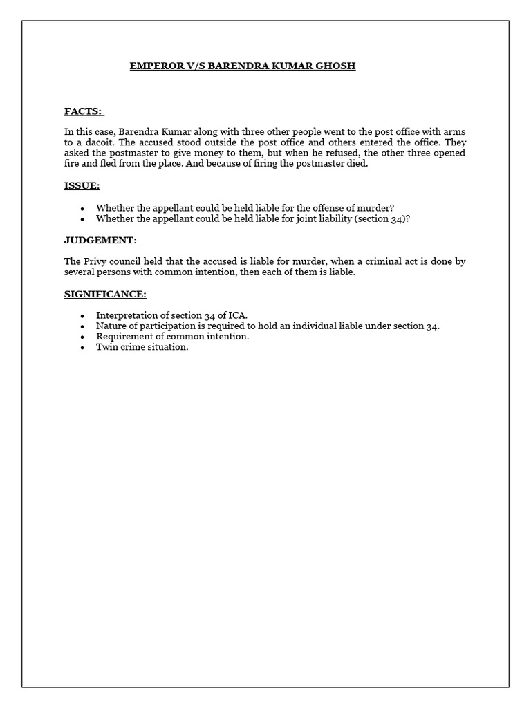 Barendra Kumar Ghosh Case Summary | PDF