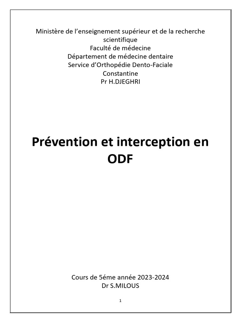 Prevention Et Interception en Odf | PDF | Orthodontie | Allaitement