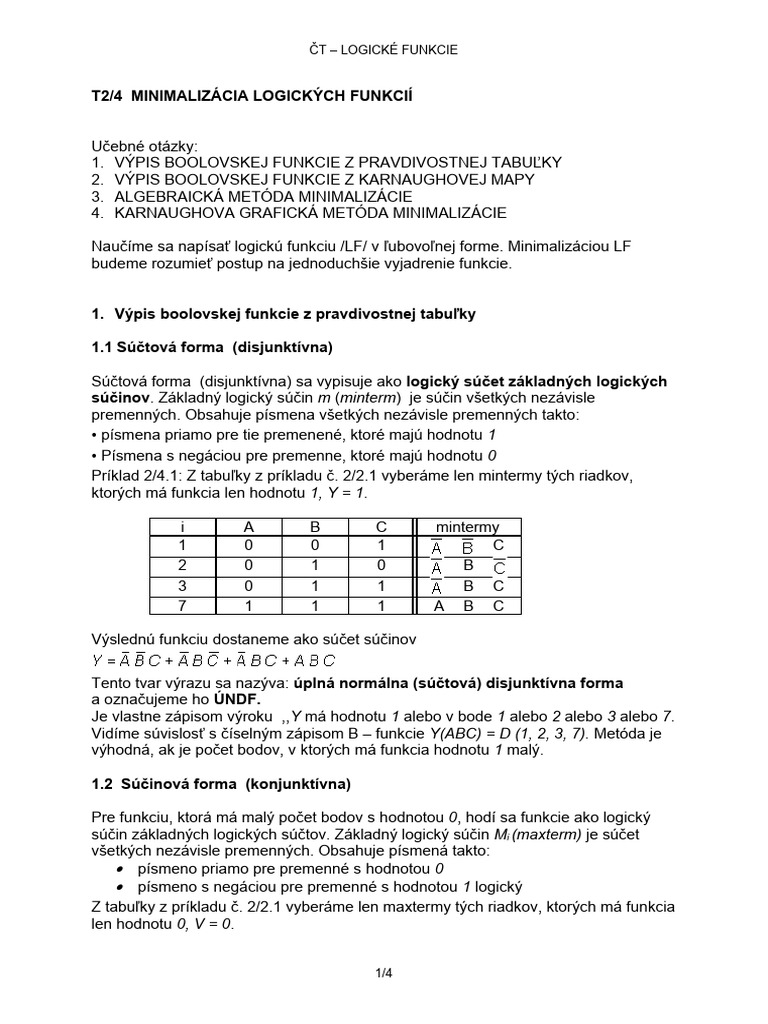 T2-4 Minimalizácia Logických Funkcií | PDF