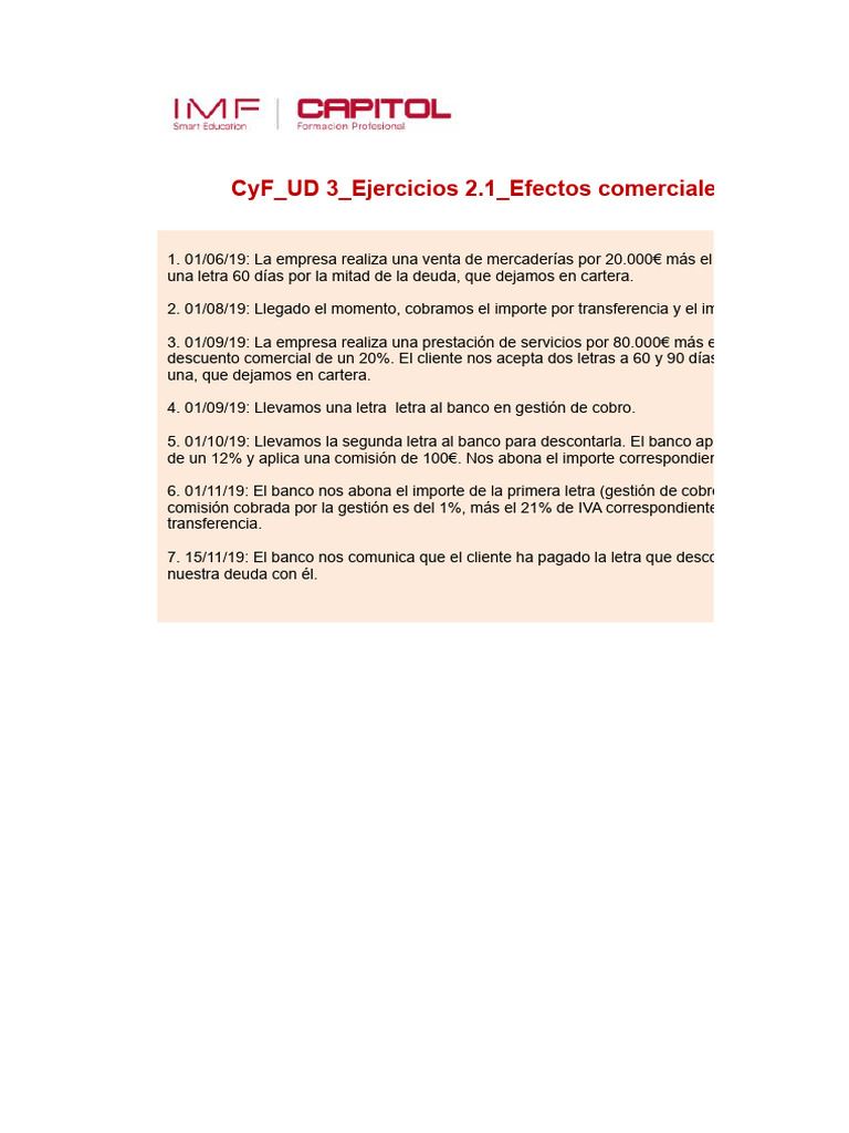 CyF - UD 3 - Ejercicios 4 - Efectos Comerciales - IMF - Enunciado | PDF ...