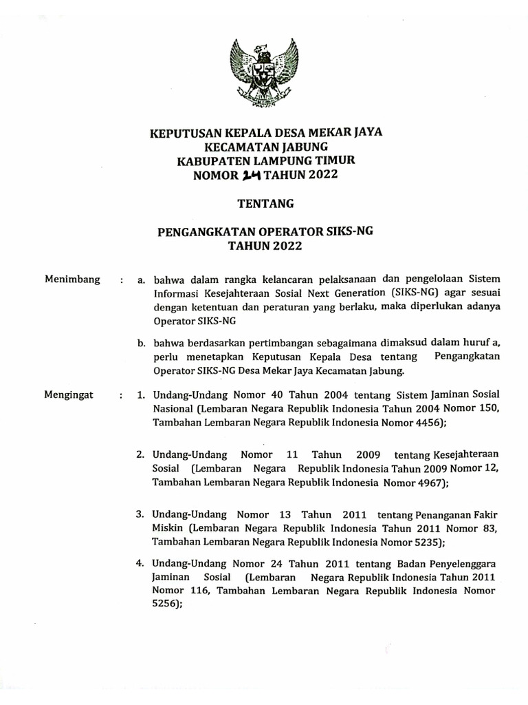 SK Op Siks NG Desa Mekar Jaya | PDF