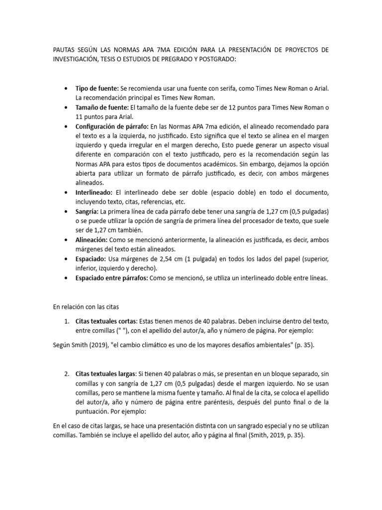 Pautas Según Las Normas Apa 7ma Edición para La Presentación de Proyectos de Investigación | PDF