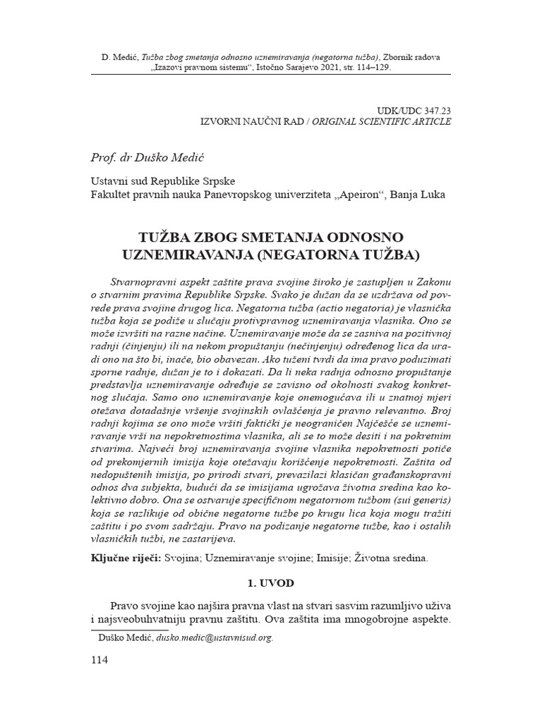 Tuzba Zbog Uznemoravanja Vlasnistva | PDF