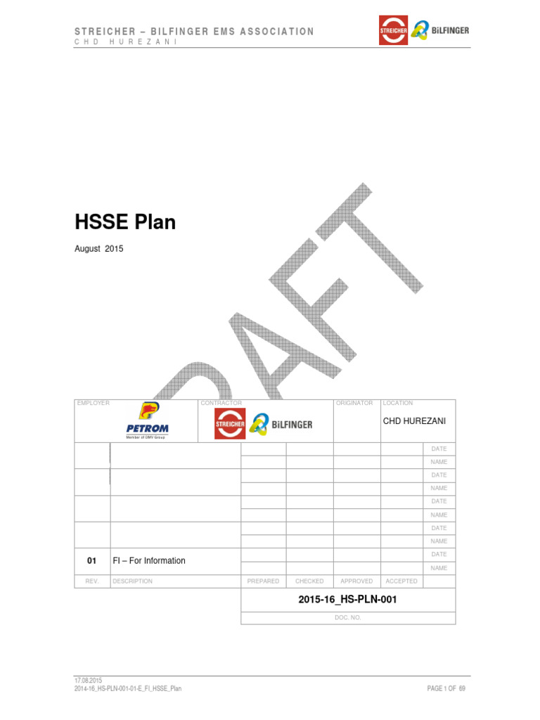 HSSE Management Plan Template | PDF | Risk | Safety