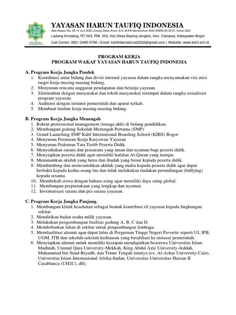 Program Kerja Pengembangan Wakaf | PDF