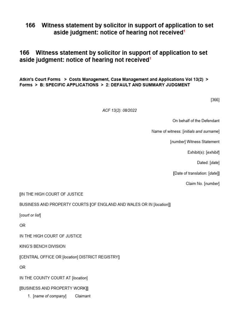 Witness Statement by Solicitor in Support of Application To Set Aside ...
