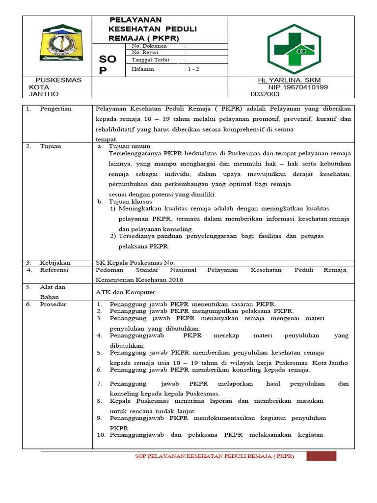 SOP Pelayanan Kesehatan Peduli Remaja (PKPR) D | PDF | Pengembangan Diri | Sains & Matematika