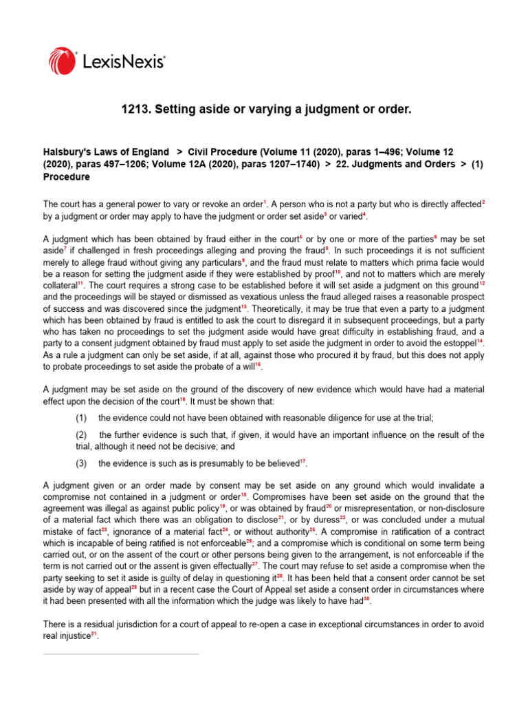 Setting Aside or Varying A Judgment or Order | PDF | Judgment (Law ...