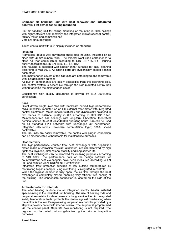 Compact Heat Recovery Air Handling Unit | PDF | Air Conditioning ...