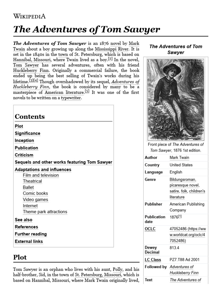 The Adventures of Tom Sawyer - Wikipedia | PDF | The Adventures Of Tom ...