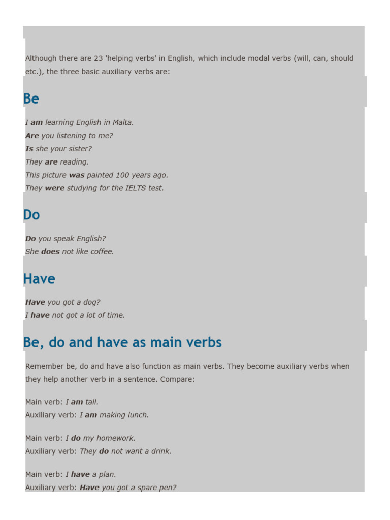 Auxiliary Verb Do Have Be Exercises | PDF