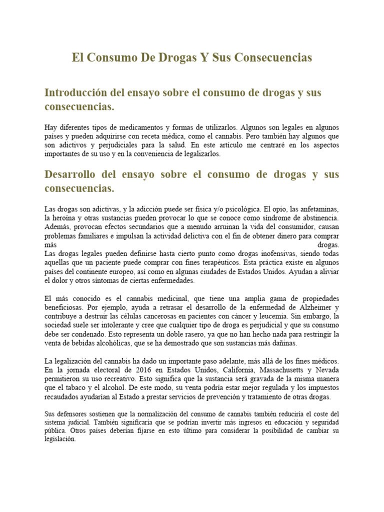 Ensayo Sobre Las Drogas | PDF | Drogas | Cannabis (Droga)