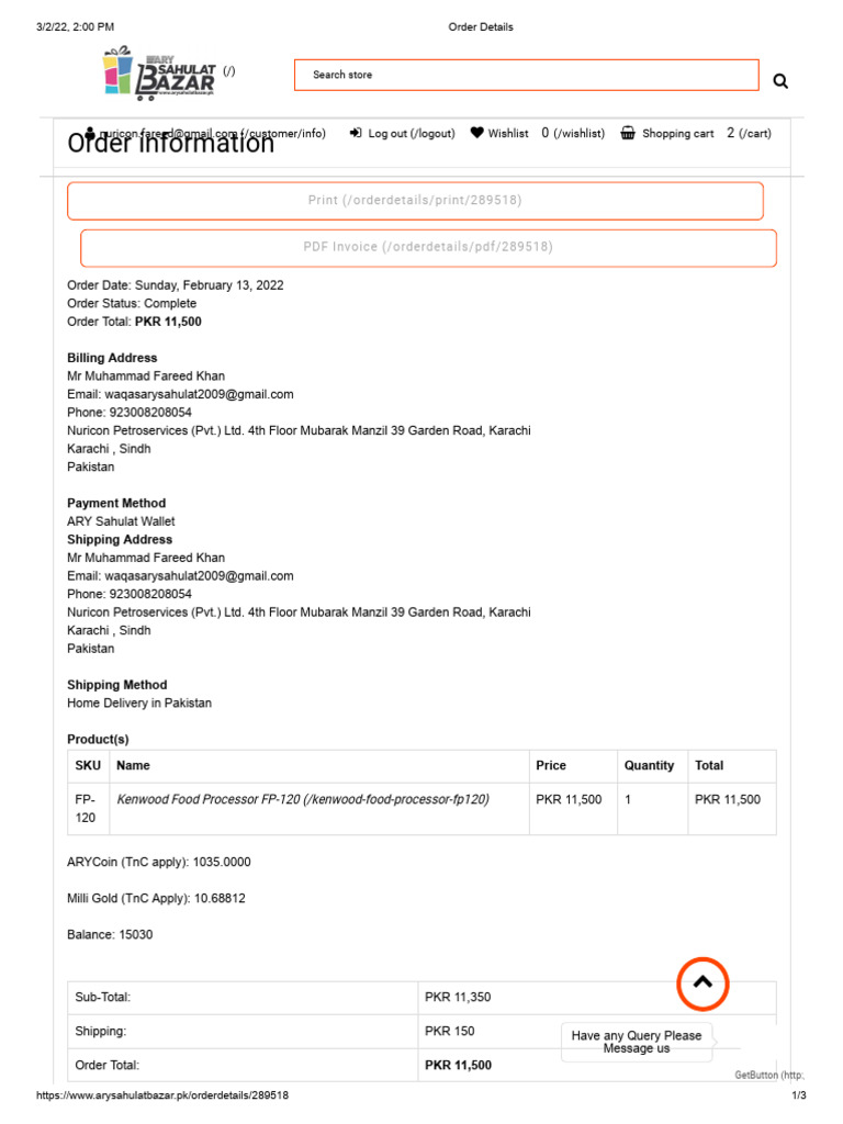 Order Details-ARY Sahulat Bazar | PDF | Computing | Cyberspace