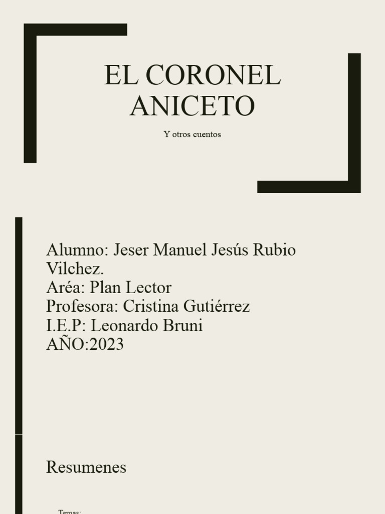 Plan Lecto El Coronel Aniceto | PDF