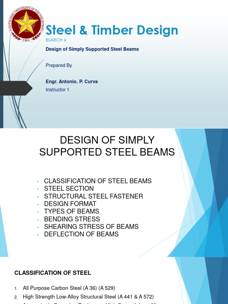 Steel Timber Design Design of Simply Supported Steel Section Beam | PDF | Beam (Structure) | Bending