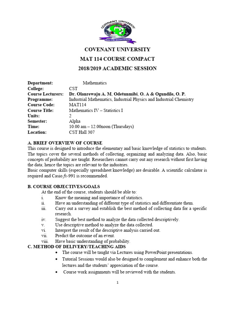 MAT 114: Intro to Statistics Course Guide | PDF | Statistics | Data