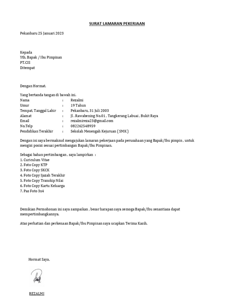 Berkas Lamaran PT CIS | PDF