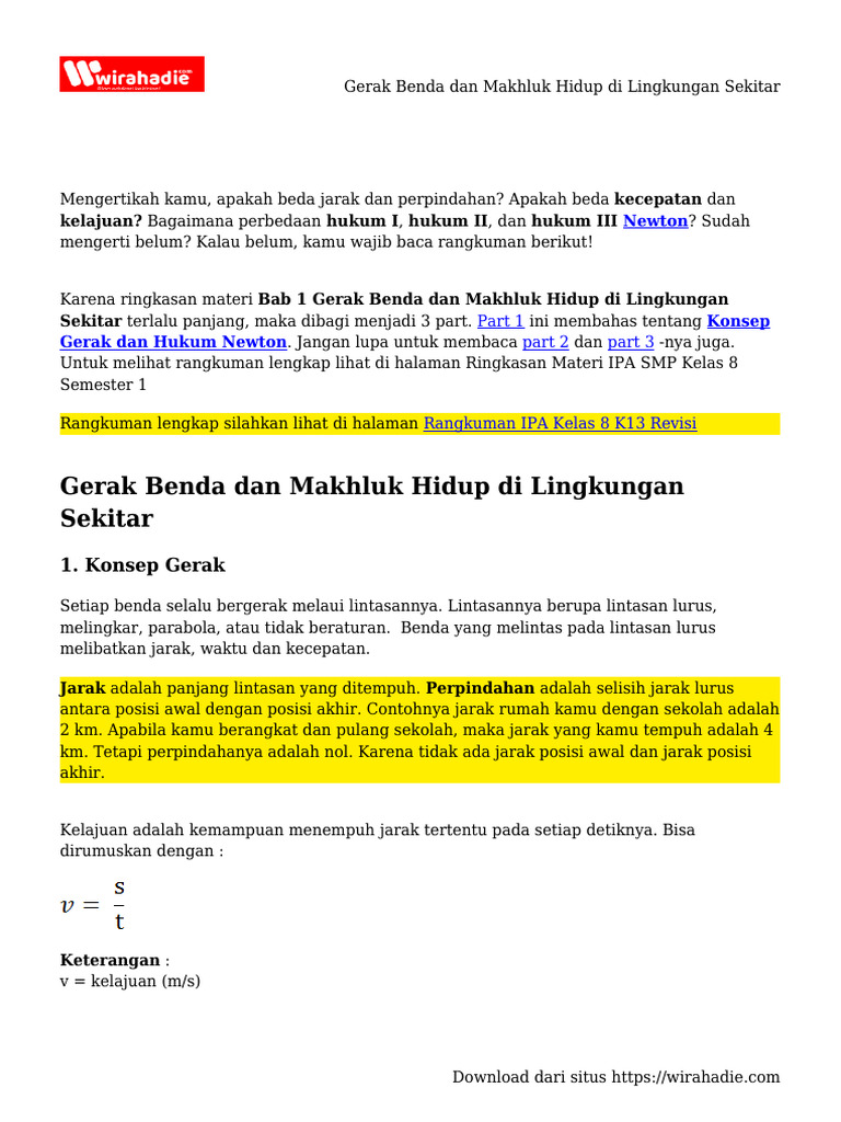 Gerak Benda Dan Makhluk Hidup Di Lingkungan Sekitar | PDF Gerak Benda Dan Makhluk Hidup Di Lingkungan Sekitar | PDF